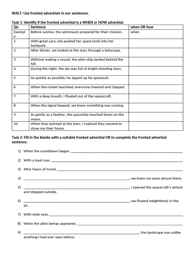 L13 Use When and How Fronted Adverbials. | PDF | Spacecraft | Outer Space