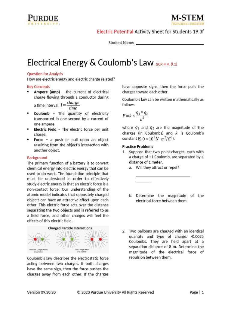 19.3f-Electrical-Energy-and-Coulombs-Law | PDF | Force | Electricity