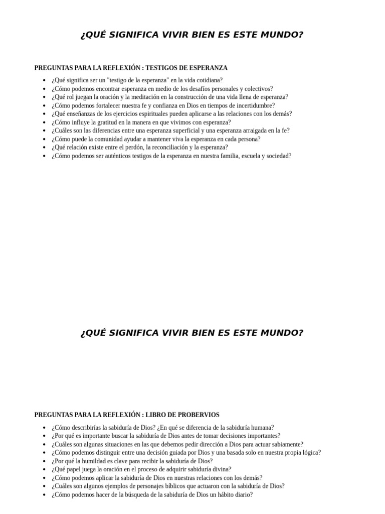 Preguntas para La Reflexión | PDF | Eclesiastés | Libro de trabajo