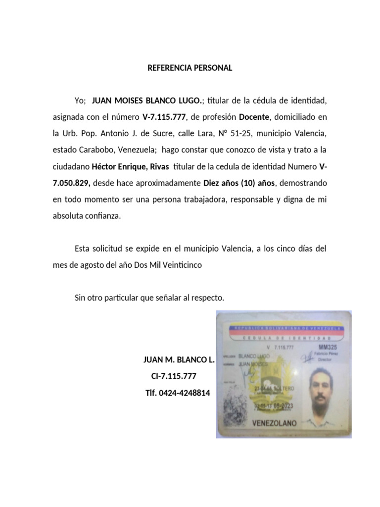Referencia Personal Hector | PDF