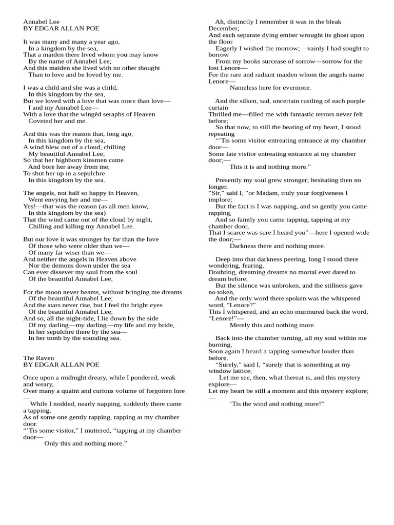 Edgar Allan Poe - Literature | PDF | The Raven | Religious Belief And ...