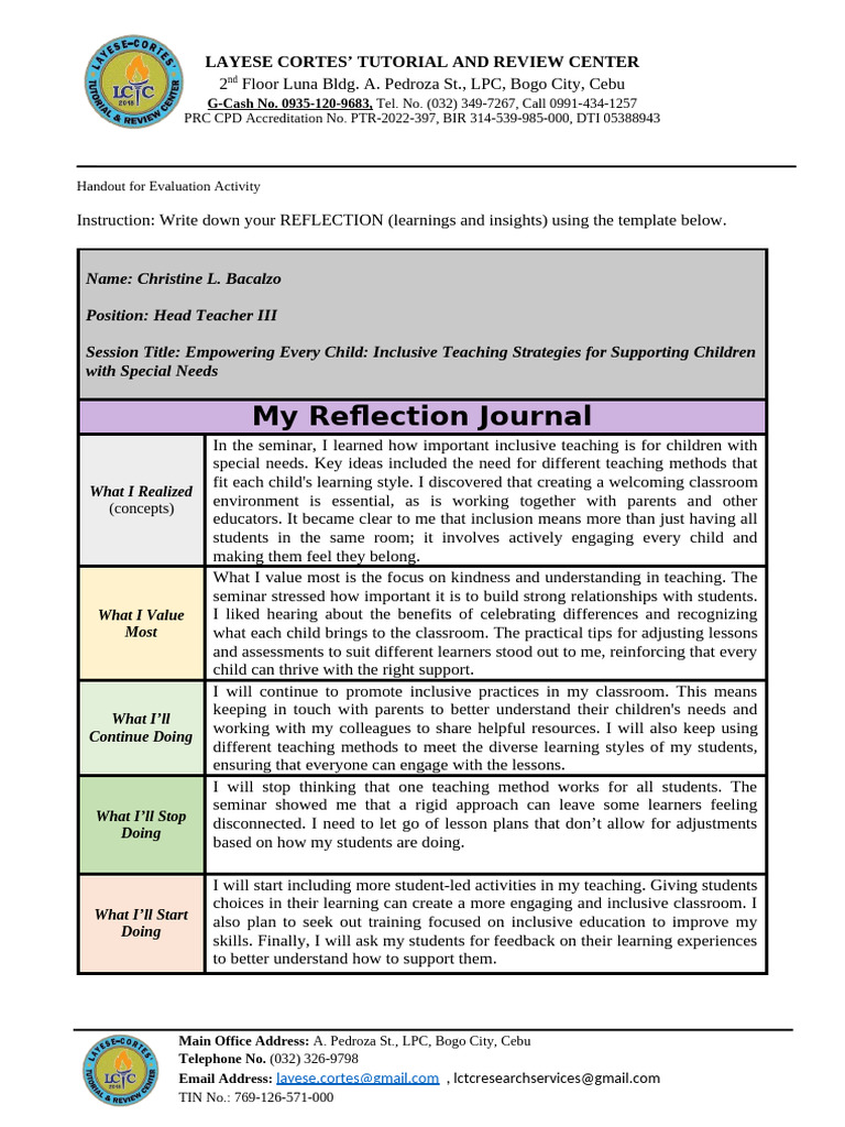 Inclusive Teaching Strategies Reflection | PDF | Teaching Method | Learning