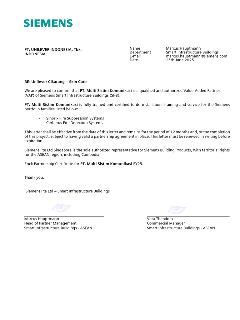Siemens VAP Confirmation for PT. Multi | PDF