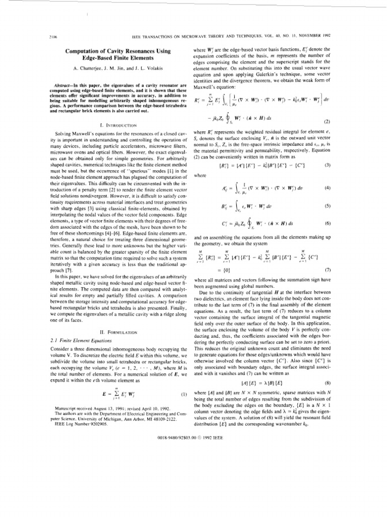 Computation of Cavity Resonances Using Edge-based Finite Elements | PDF | Finite Element Method ...