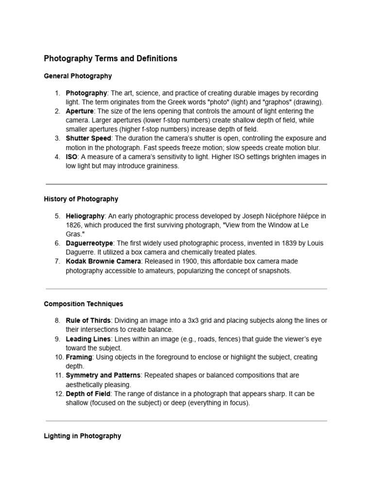 Photography Terms and Definitions | PDF | Camera | Imaging