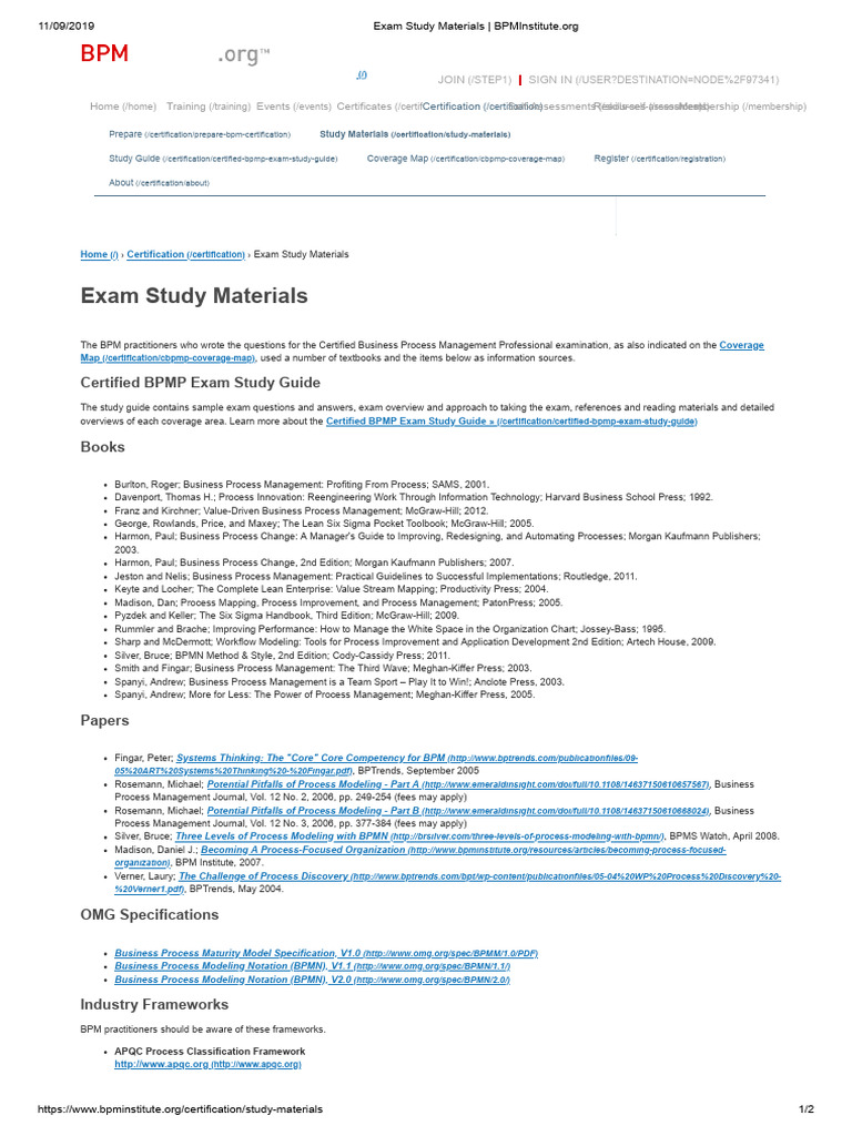 BPMP Exam Study Materials Guide | PDF | Business Process Management ...