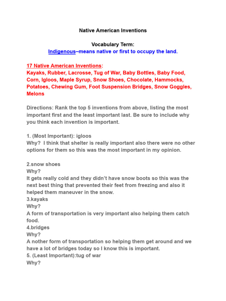 Temarie Sebring - Native American Inventions | PDF