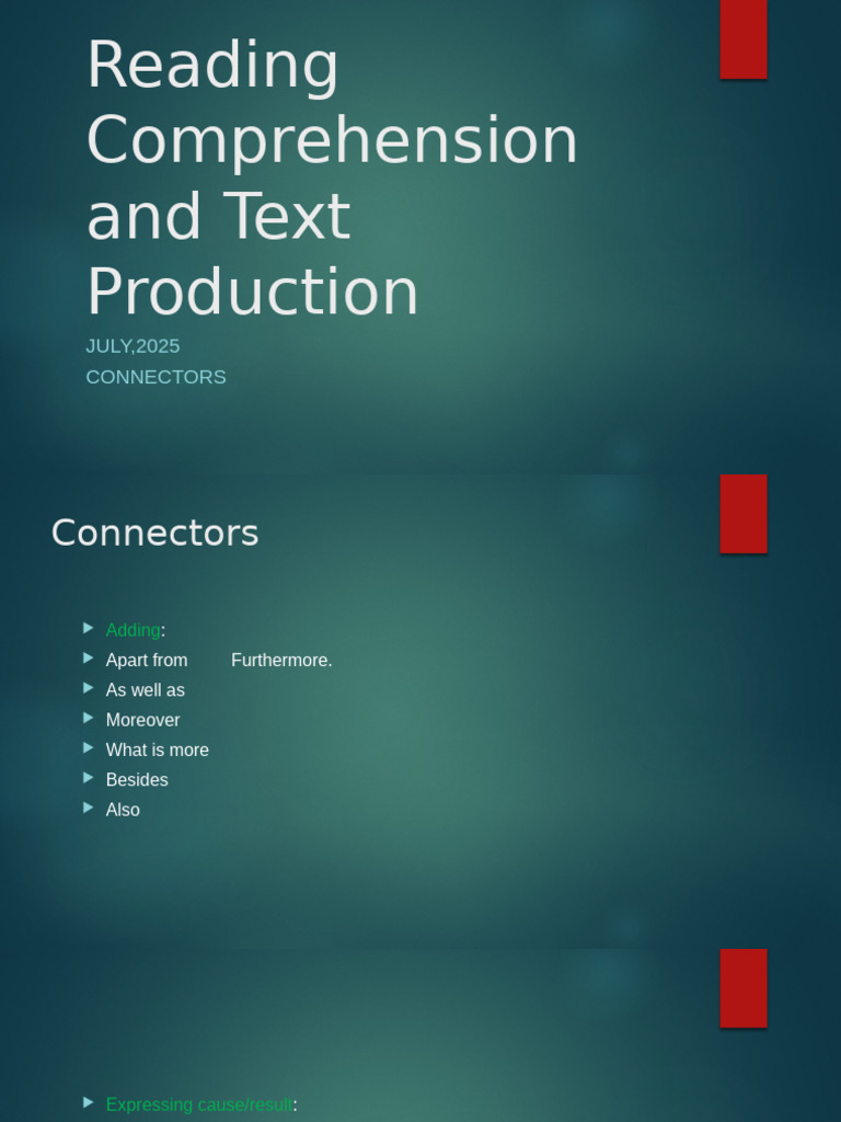 Connectors Presentation Reading Comprehension Third Session July 2025 | PDF