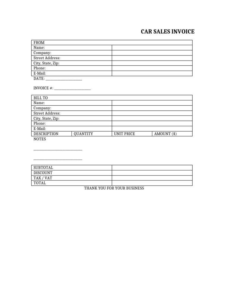 Car Sales Invoice Template | PDF