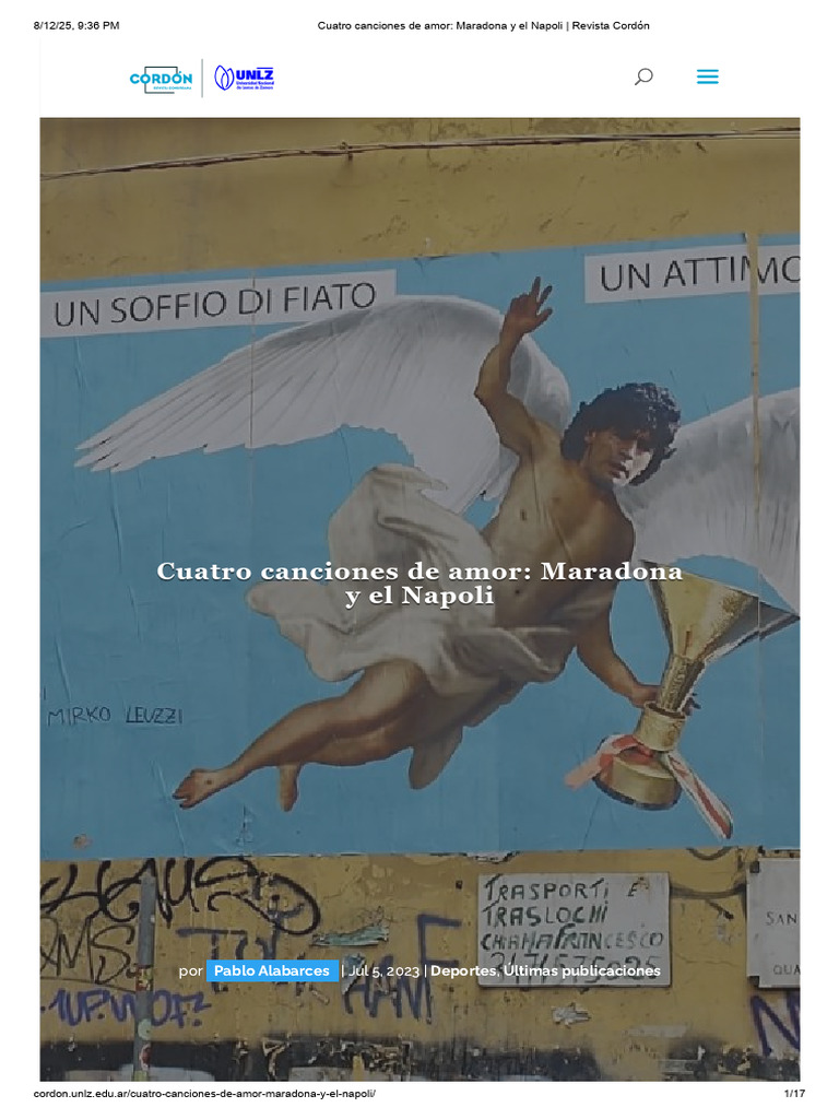 Alabarces, Pablo Cuatro Canciones de Amor Maradona y El Napoli | PDF ...