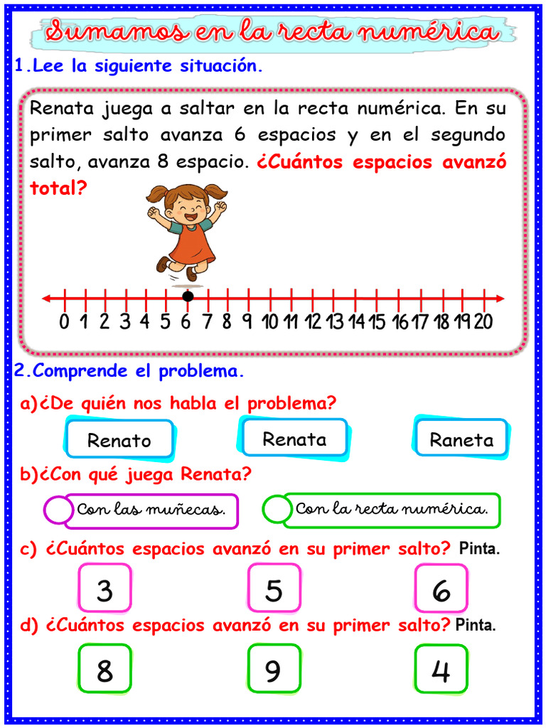 Ficha Sumamos Con Estrategia en La Recta Numérica Maestra Janet | PDF