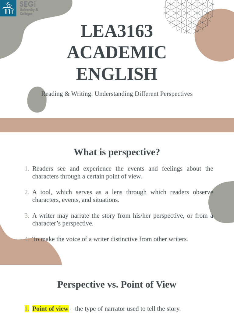 1 Understanding Different Perspectives | PDF | Reading Comprehension ...