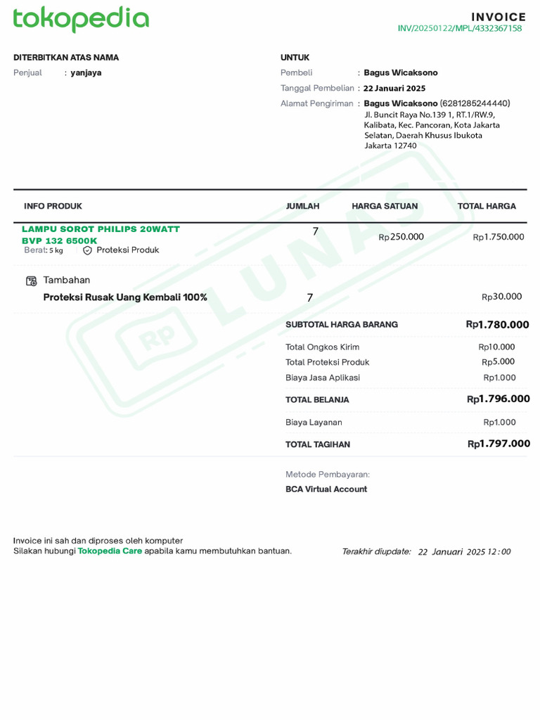 Invoice Lampu Update | PDF
