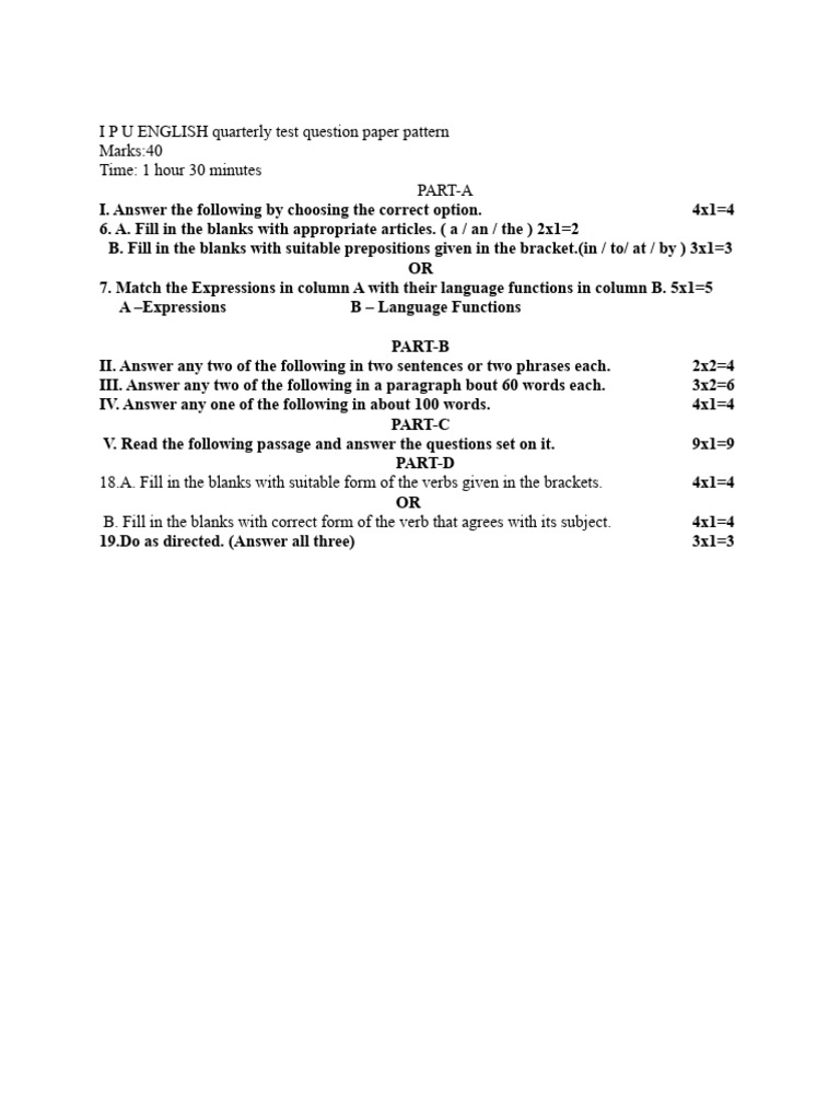 1st Quarterly QP Pattern | PDF