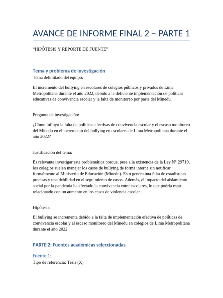 Avance - Informe - Final2 - Parte1Informe de La Semana | PDF