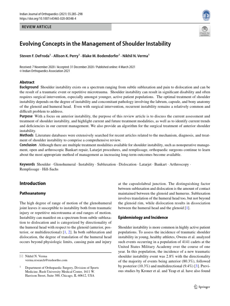 Evolving Concepts in The Management of Shoulder Instability | PDF ...