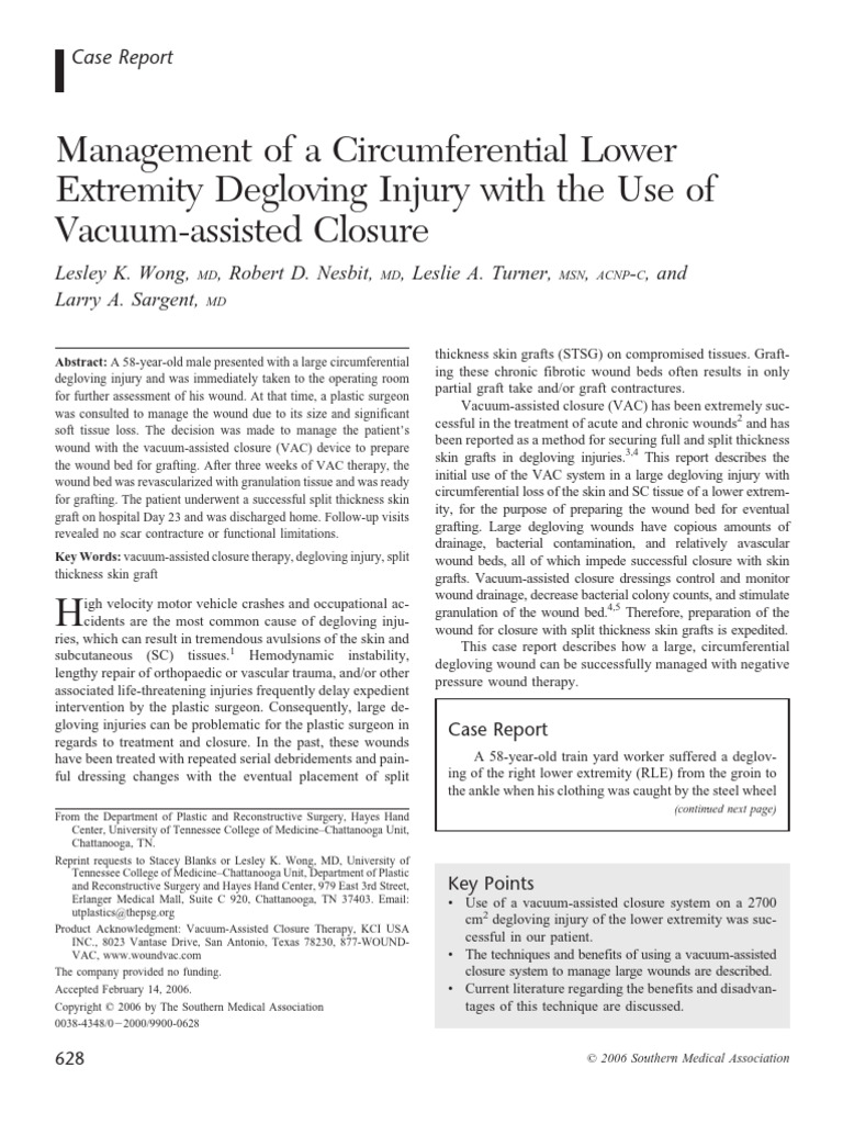 Management of A Circumferential Lower Extremity Degloving Injury With ...