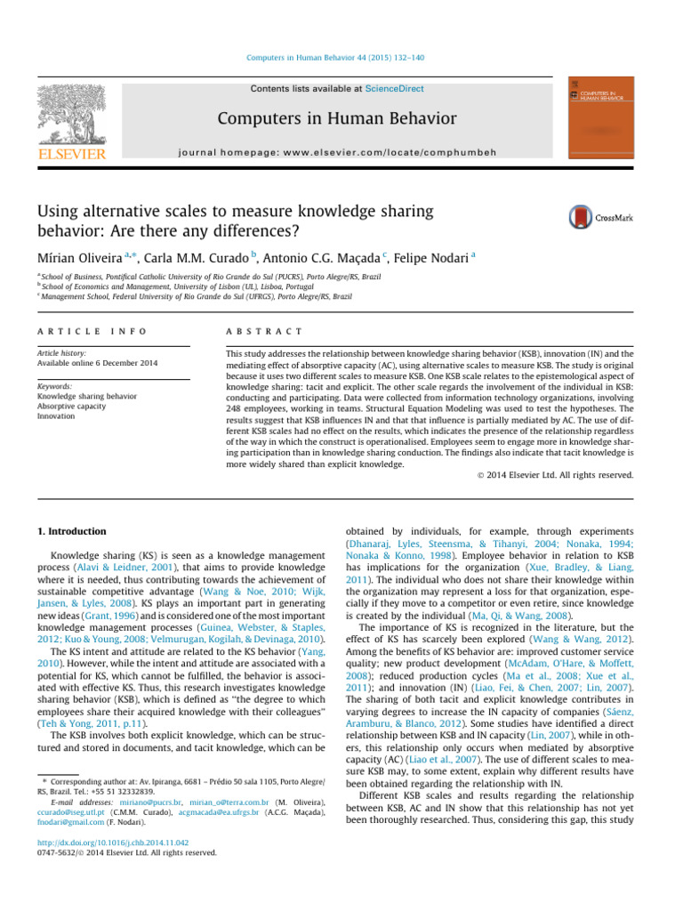 Measuring Knowledge Sharing Behavior Differences | PDF | Factor ...