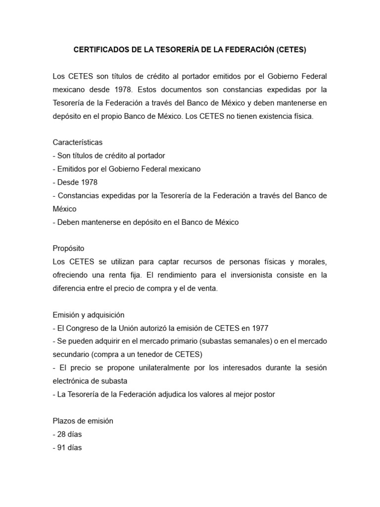 Qué son los CETES y su funcionamiento | PDF