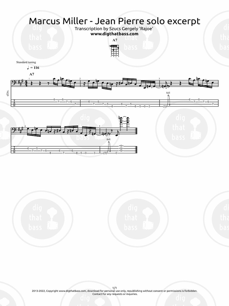 Marcus Miller Jean Pierre Solo Transcription | PDF