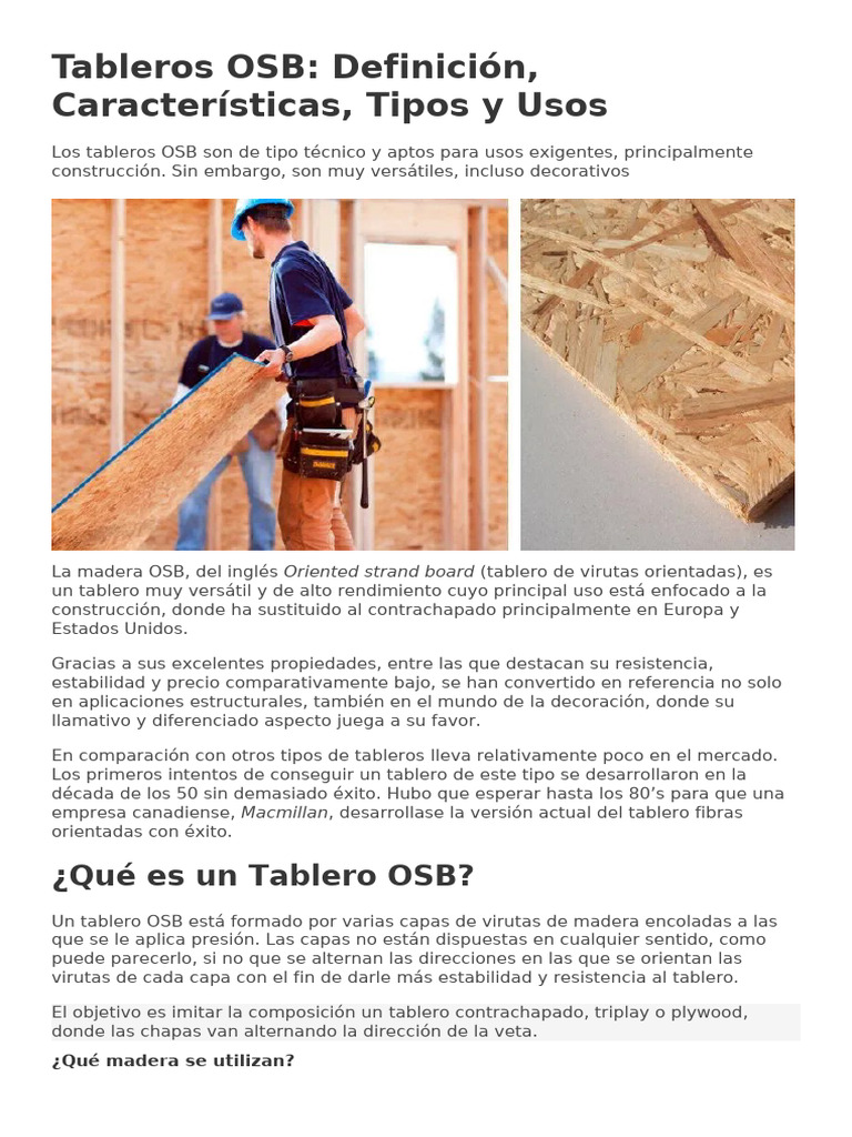 Características y Usos de Tableros OSB | PDF | Madera contrachapada ...