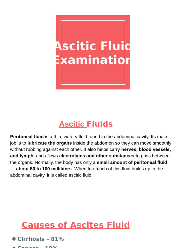 Ascitic Fluid Examination and Analysis | PDF | White Blood Cell ...