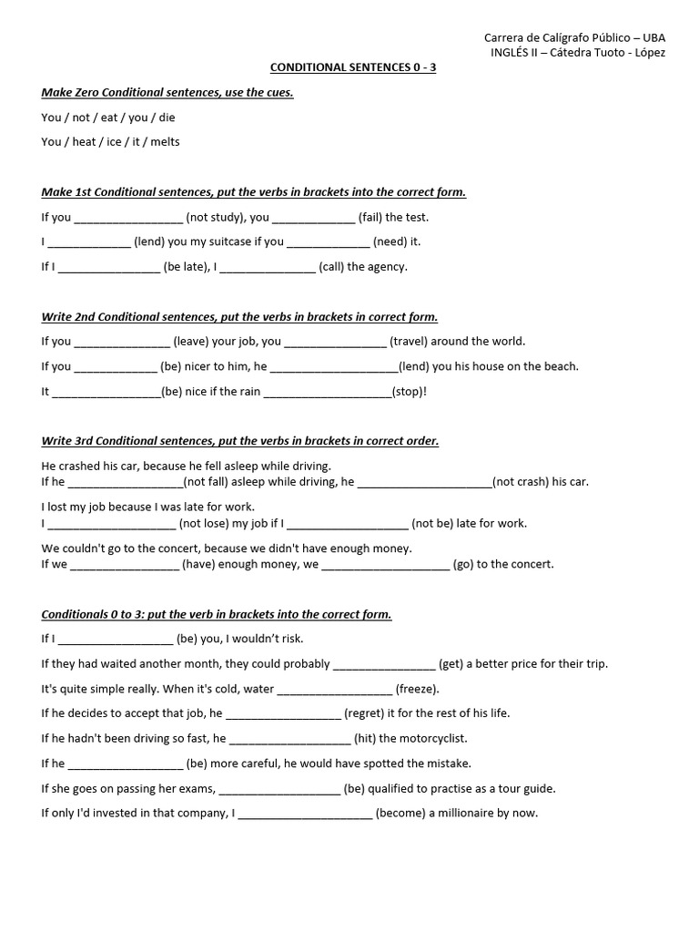 Conditional Sentences Exercises UBA | PDF | Linguistics | Grammar