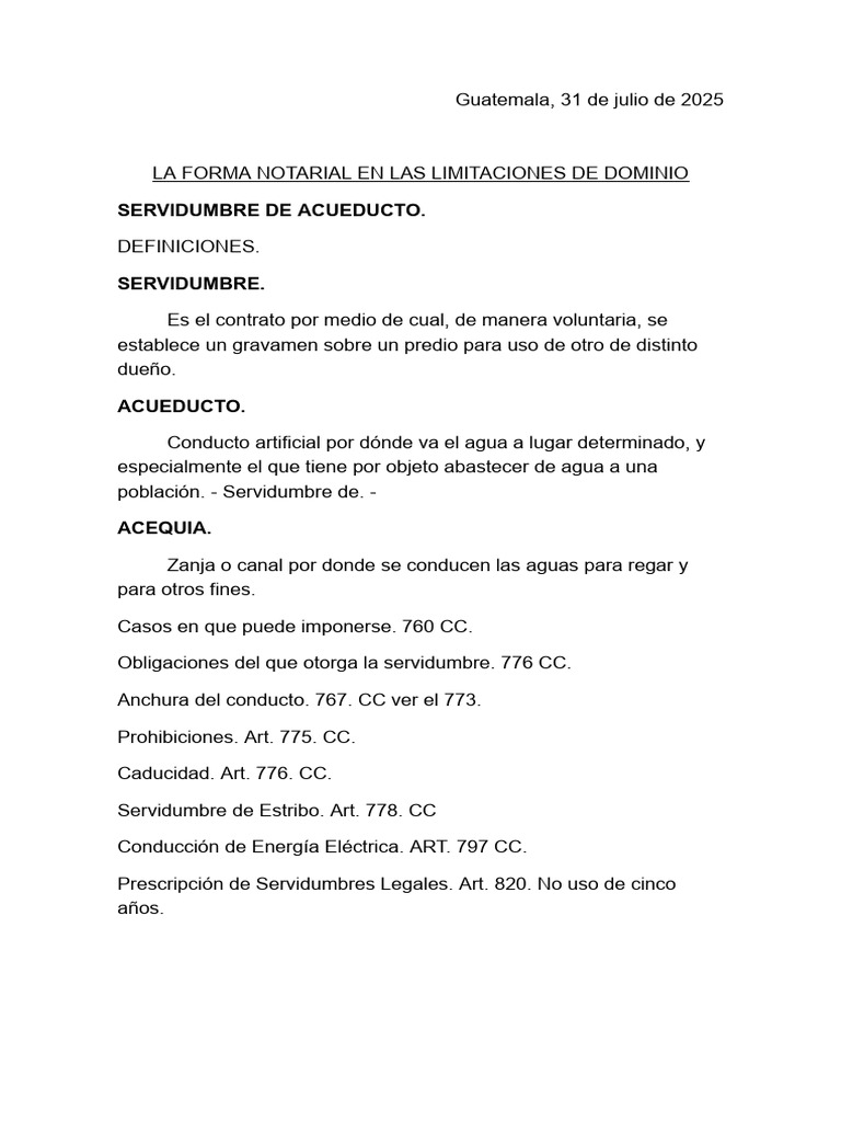 Clase 31 de Julio de 2025 Servidumbre de Acueducto- Clase Virtual..Rtf | PDF