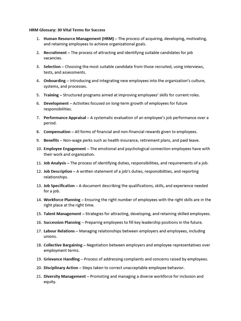 HRM Terminology: 30 Key Terms Explained | PDF | Human Resource ...