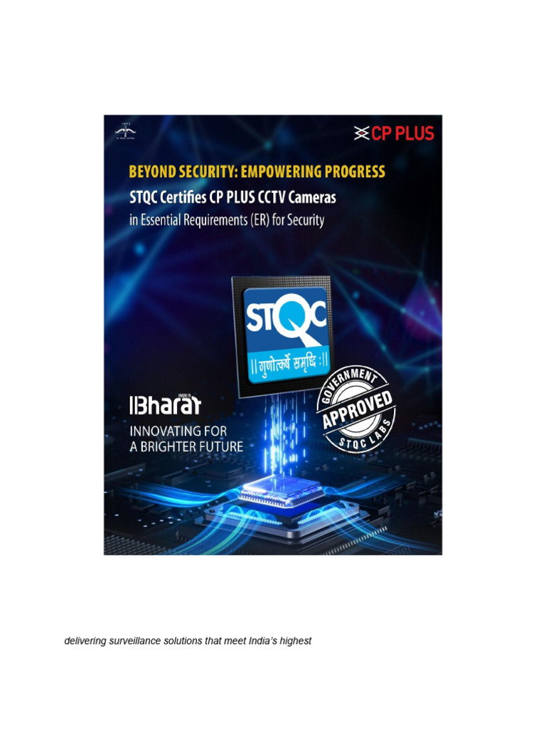 STQC Certifies CP Plus CCTV Cameras With Er Iotscs Certification: Setting New Standards in ...
