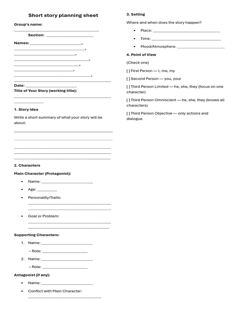 Short Story Planning Worksheet | PDF | Chess Openings | Chess