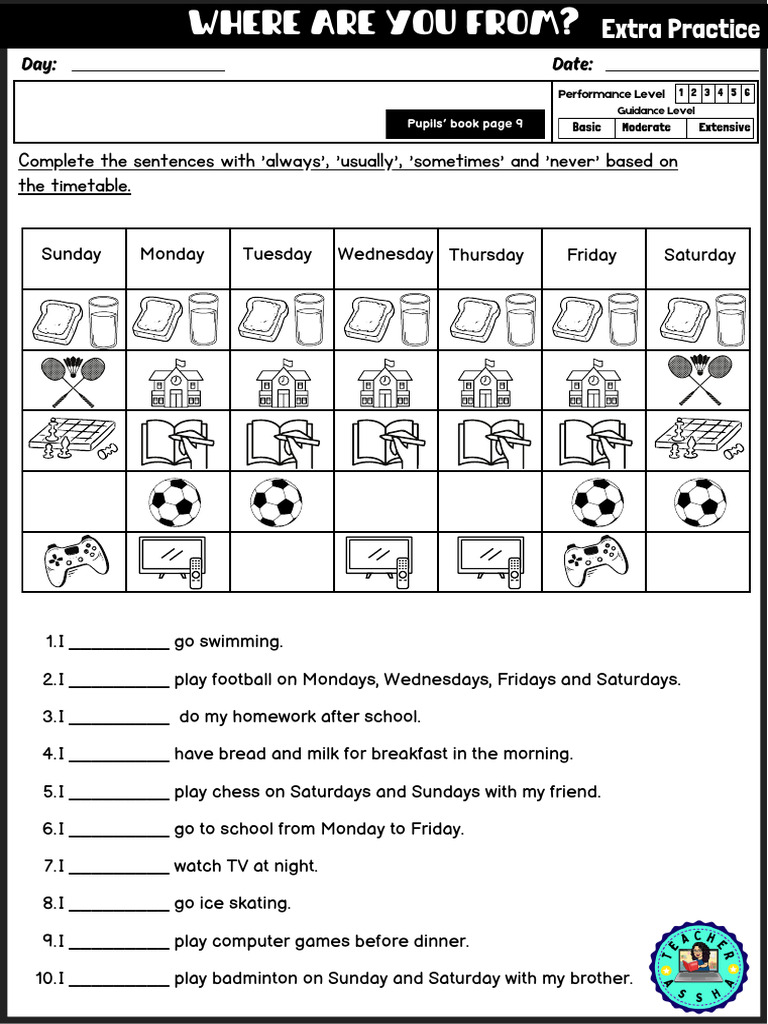 Weekly Activity Frequency Worksheet | PDF