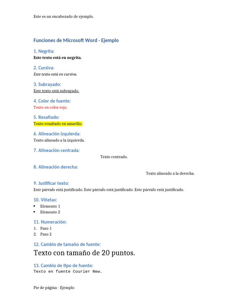 Ejemplo Funciones Word | PDF