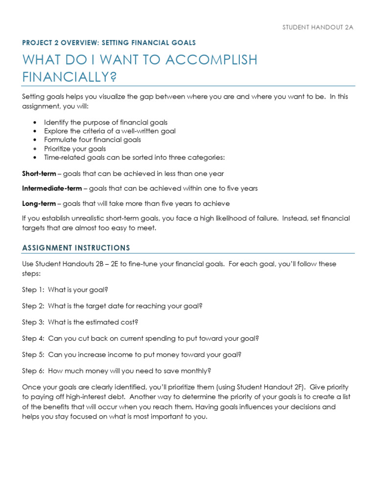 Financial Goals Setting Worksheet | PDF | Goal | Economies