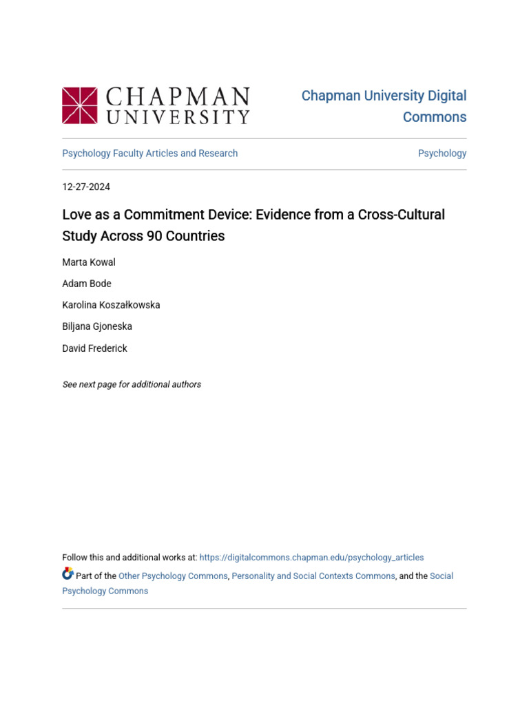 Love as a Commitment Device_ Evidence From a Cross-Cultural Study | PDF | Love | Romance (Love)
