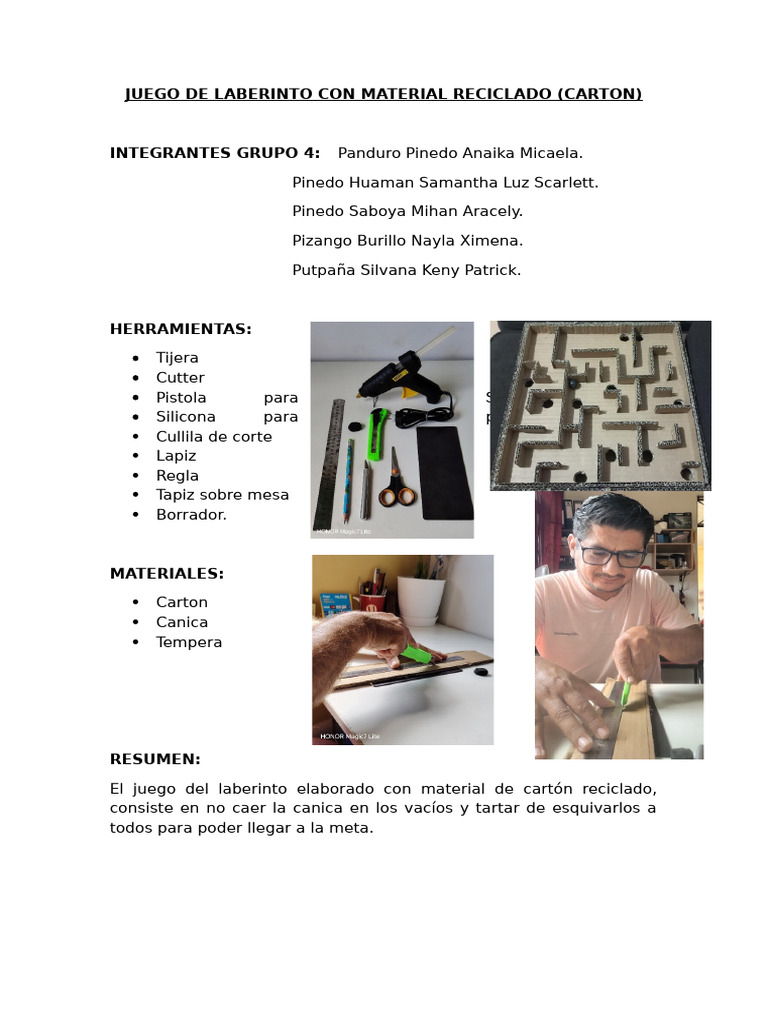 Laberinto de Cartón Reciclado para Niños | PDF
