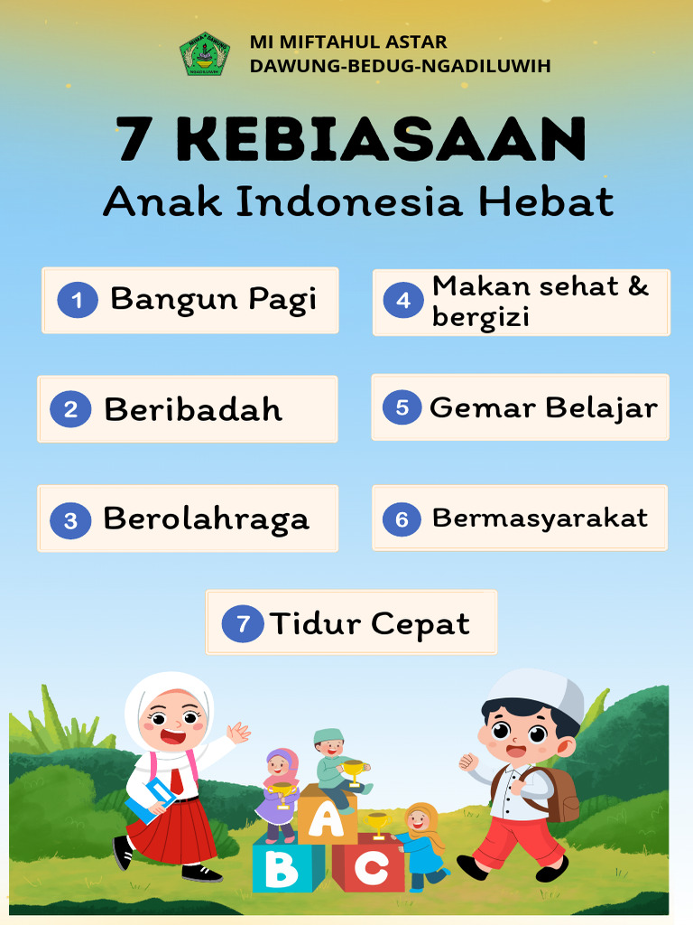 7 Kebiasaan Anak Indonesia Hebat Poster Biru Gaya Ilustratif - 20250717 ...