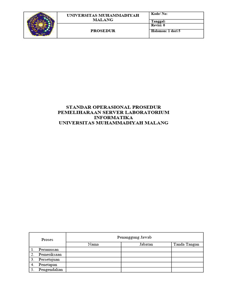 Standar Operasional Prosedur Meliharaan Server Laboratorium Informatika ...