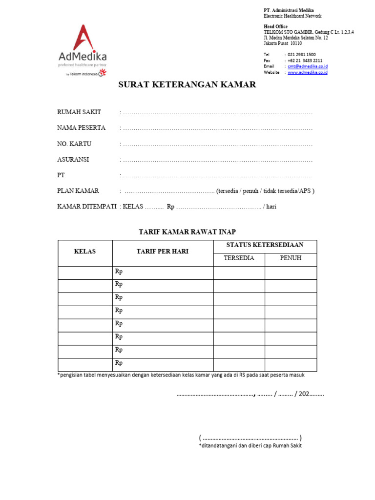 Formulir Keterangan Kamar Admedika | PDF