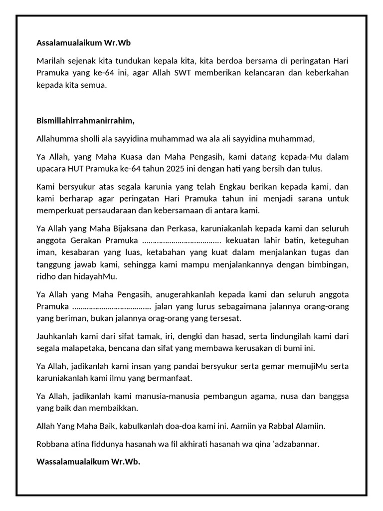 Teks Doa Hut Pramuka | PDF