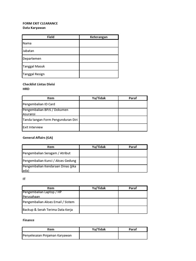 Form Exit Clearance | PDF
