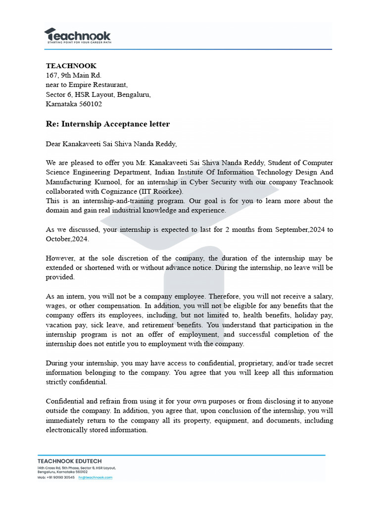 Kanakaveeti Sai Shiva Nanda Reddy | PDF | Employment | Internship