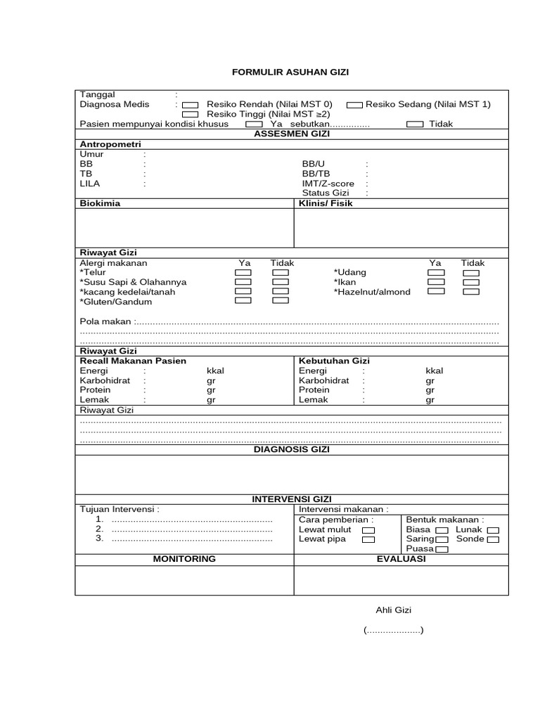 Formulir Asuhan Gizi Pasien | PDF
