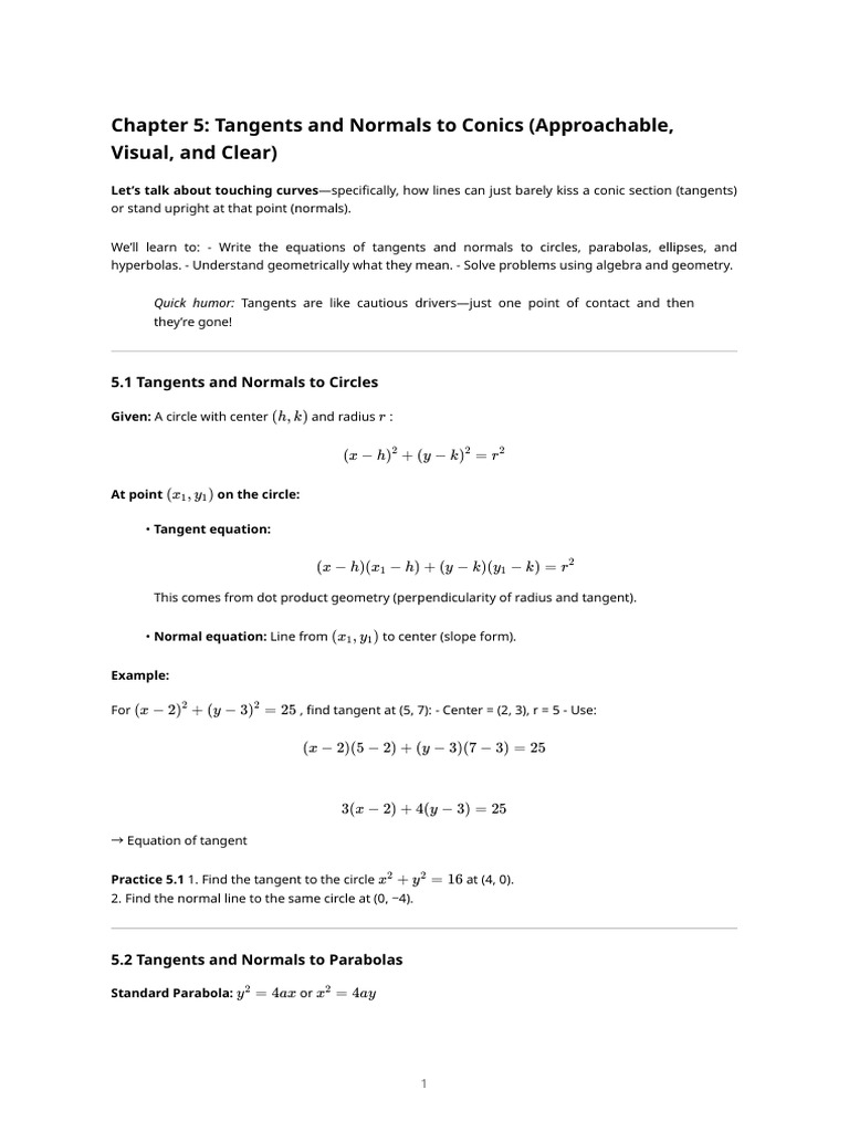 Chapter 5 Tangents and Normals | PDF | Tangent | Ellipse