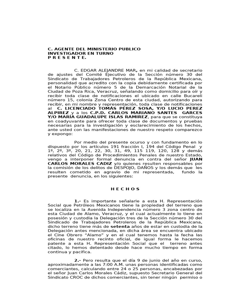 Denuncia por Despojo en Alamo, Veracruz | PDF | México