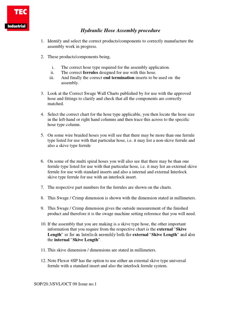 Hydraulic Hose Assembly Procedure Guide | PDF | Pipe (Fluid Conveyance ...