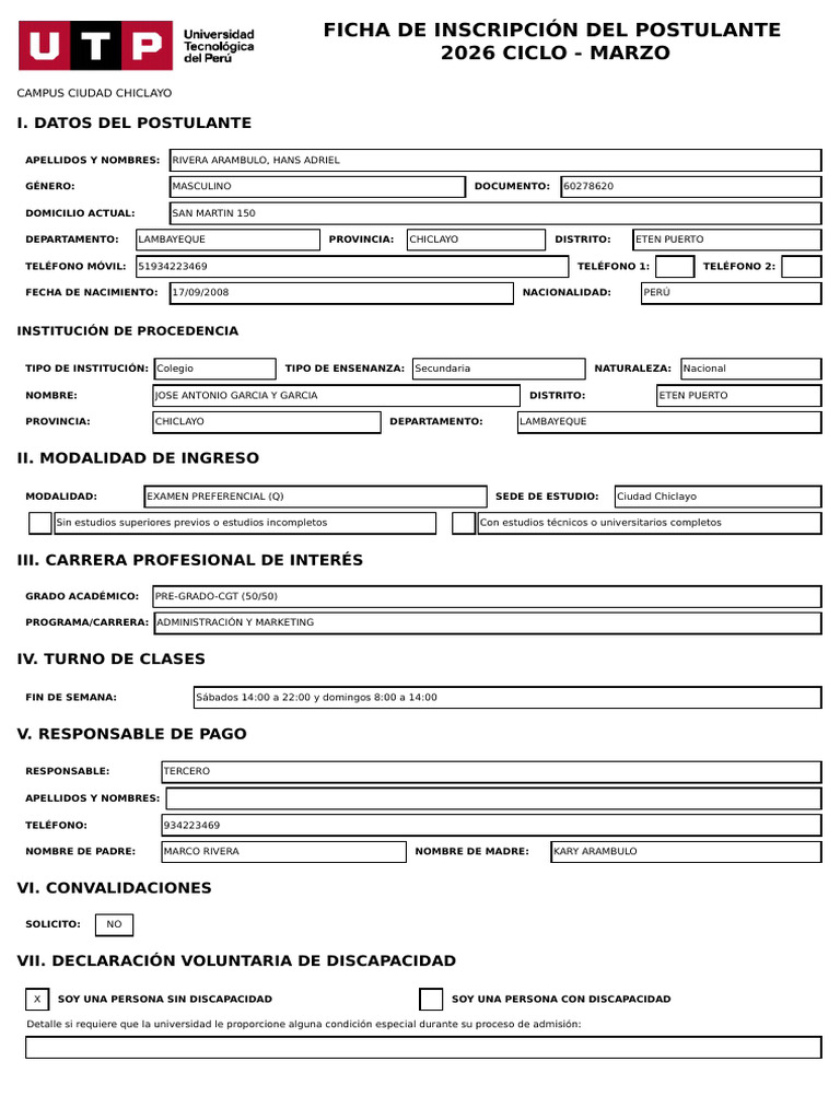 I. Datos Del Postulante: Institución de Procedencia | PDF | Perú