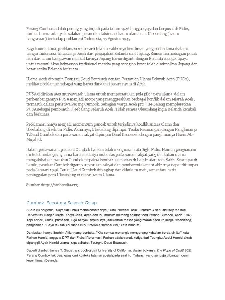 Perang Cumbok Adalah Perang Yang Terjadi Pada Tahun 1946 Hingga 1947 ...