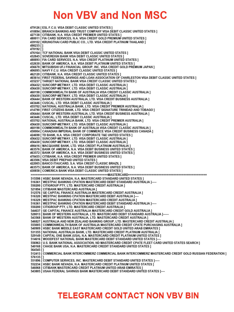 Non VBV BIN List for Carders | PDF | Debit Card | Visa Inc.