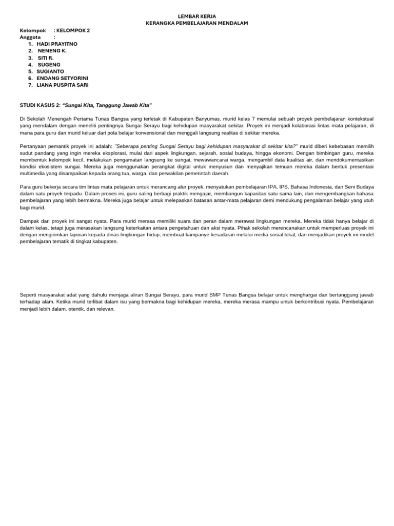Lembar Kerja Kerangka Pembelajaran Mendalam - Kelompok 2 - kp4 | PDF